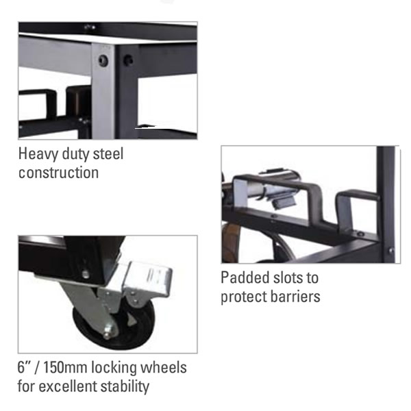 18 Post Horizontal Storage Cart for Queue Barrier Posts White Light Display